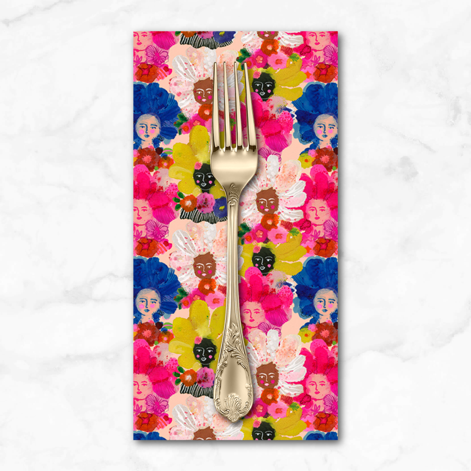 Pompadours in Pink, Mini Pompadours in Multi, Dinner Napkin - Picking ...