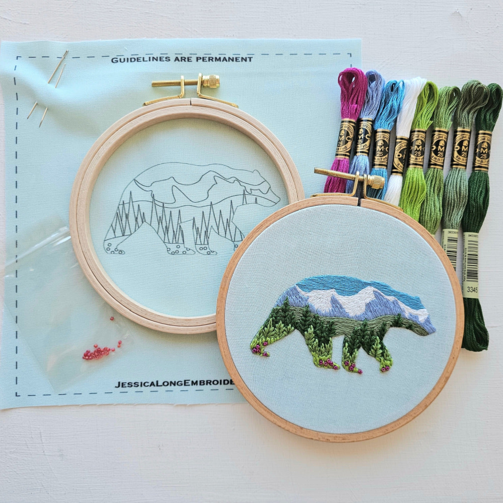 Mountain Bear, Embroidery Kit - Picking Daisies