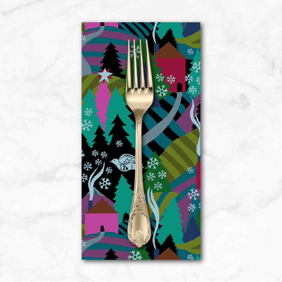 Cozy Christmas, Flurry in Midnight, Dinner Napkin - Picking Daisies