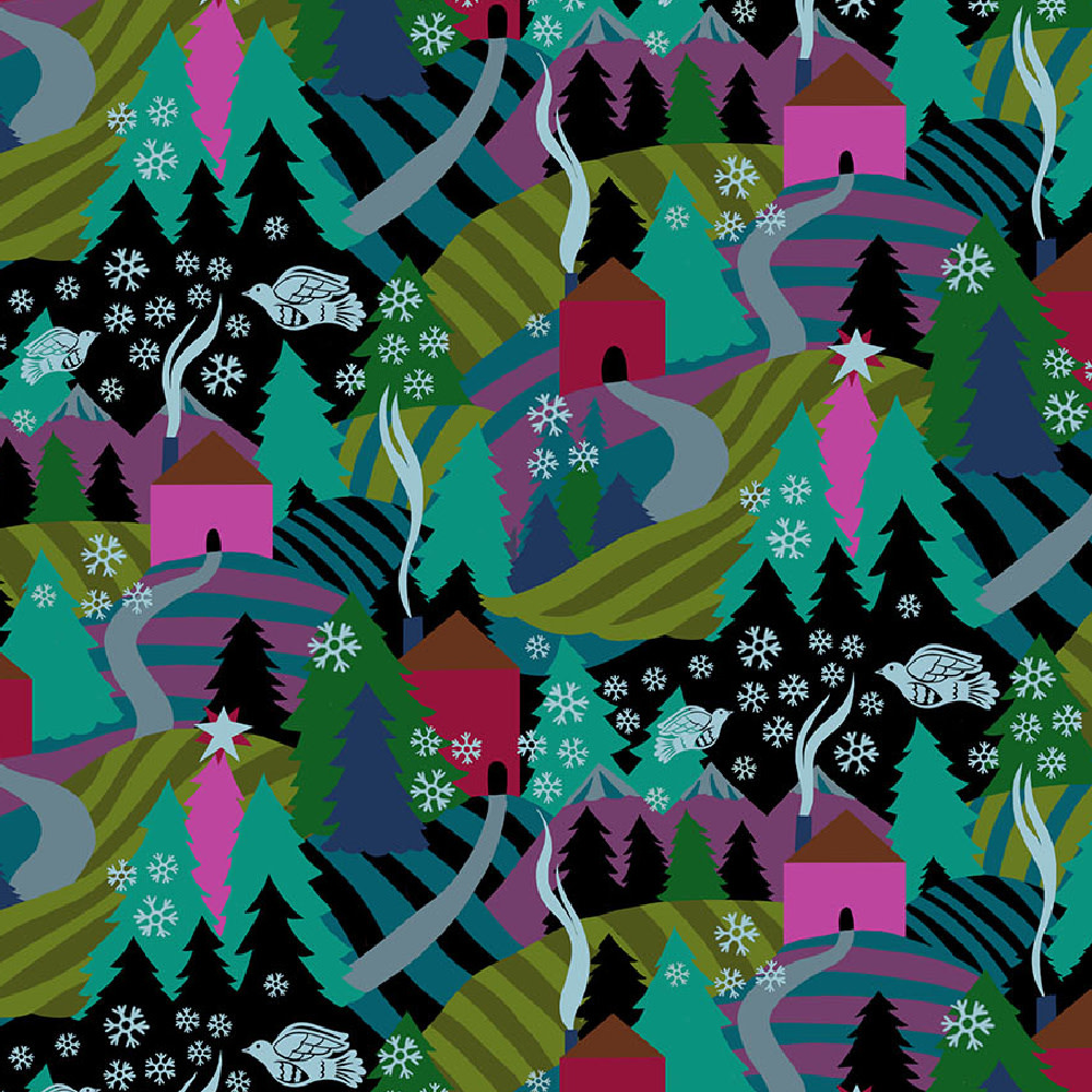 Cozy Christmas, Flurry in Midnight, Fabric Half-Yards - Picking Daisies