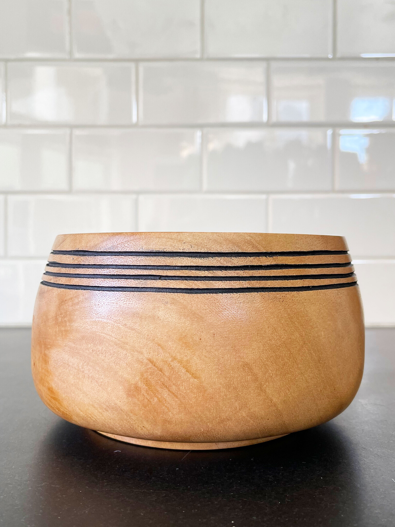 Bloomingville Mango Wood Bowl with Black Stripe - CORK