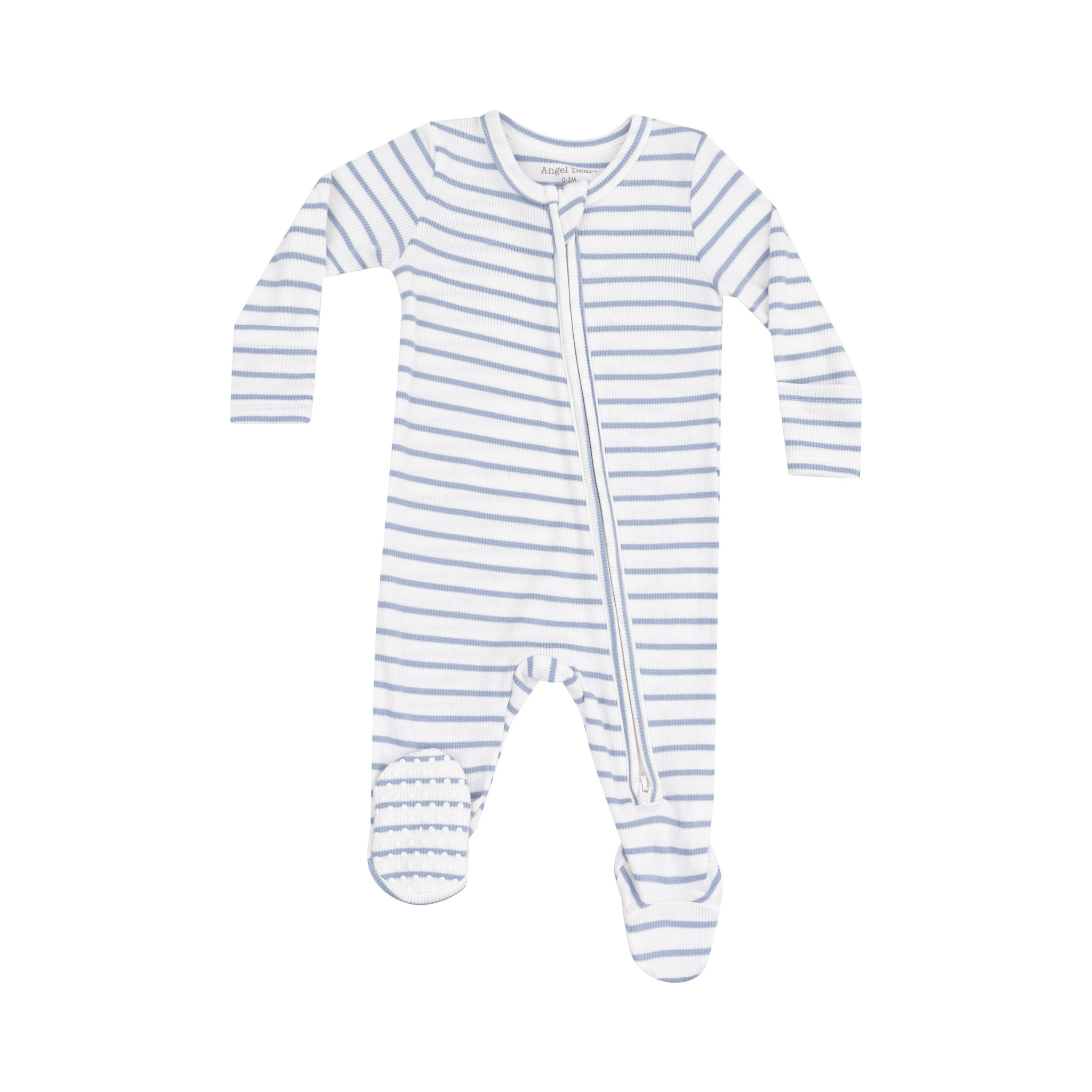 Angel Dear French Stripe Dusty Blue 2 Way Zipper Footie - Tiny Hanger