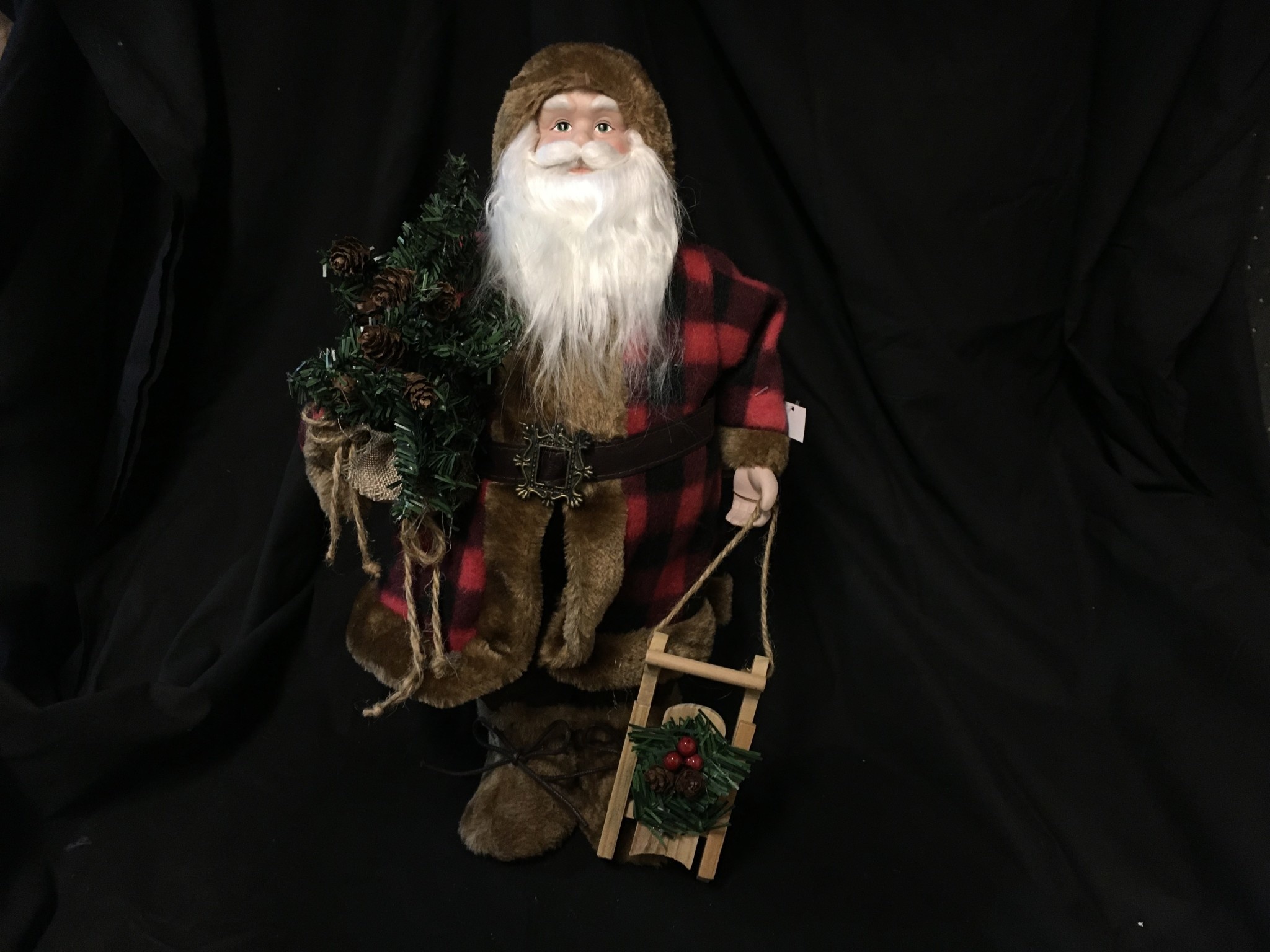 18" Plaid Santa w/Tree - Christmas Tyme