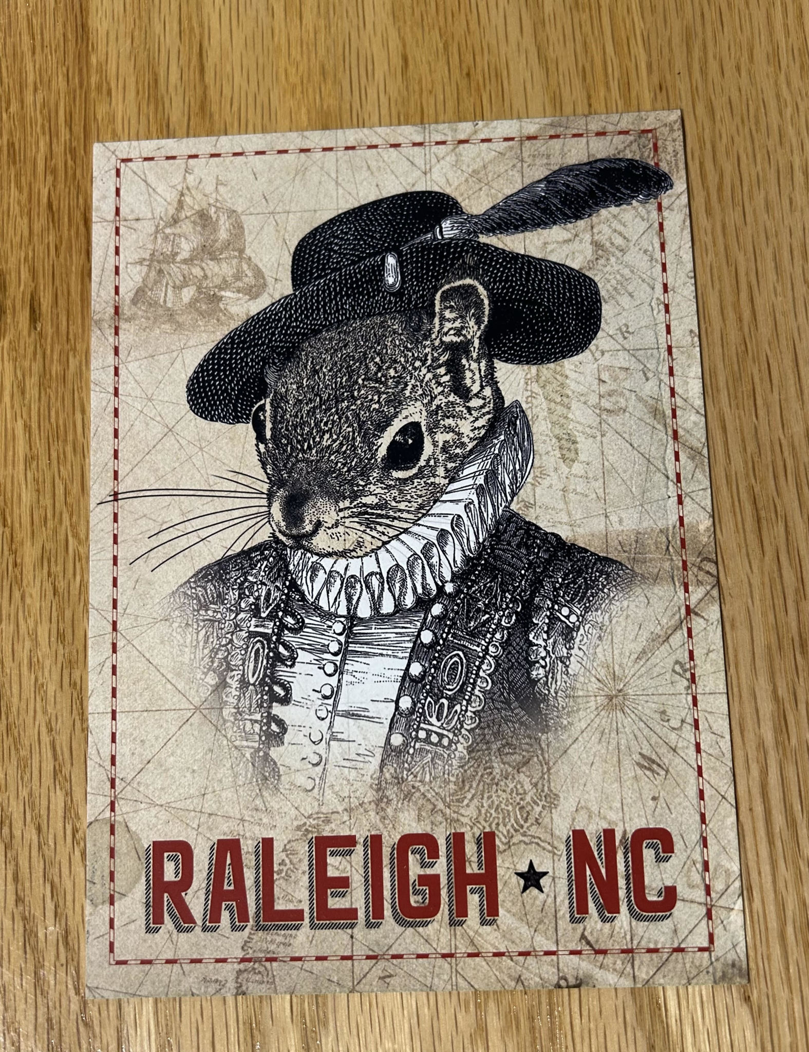 Sir Squirrel Walter Raleigh Postcard - DECO Raleigh