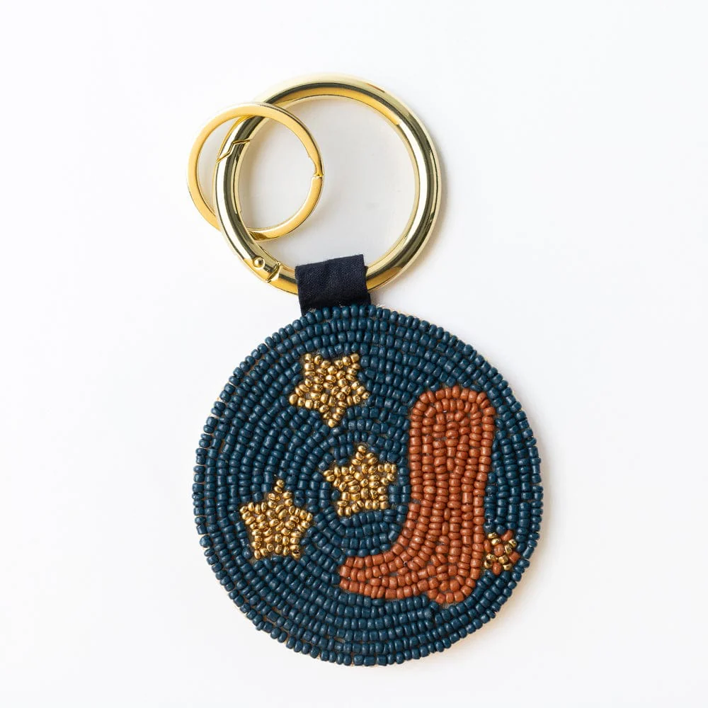 Kelsey Seed Bead Key Ring Navy Boot - DECO Raleigh