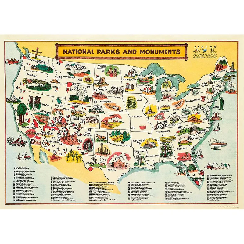 Vintage Poster - National Parks Map - DECO Raleigh