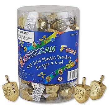 Medium Plastic Dreidels, Metallic Gold - The Israeli Source