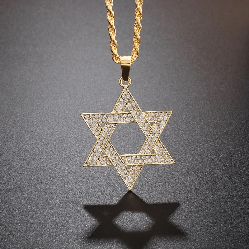 Magen David Necklace with Crystals, Gold - The Israeli Source