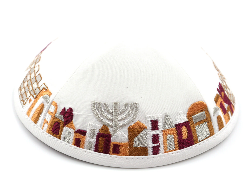 White Raw Silk with Jerusalem Embroidery - The Israeli Source