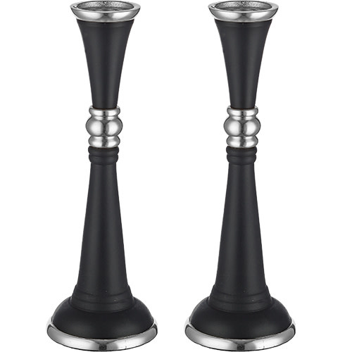 Aluminum Candlesticks, Black with Silver Colour Finish - The Israeli Source
