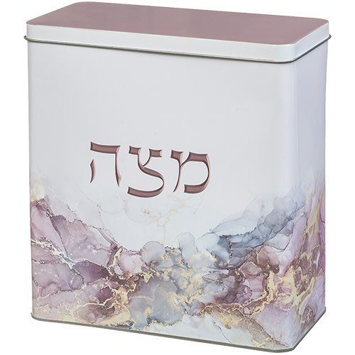 Tin Matzah Box 20.5*19 cm Pink Marble - The Israeli Source