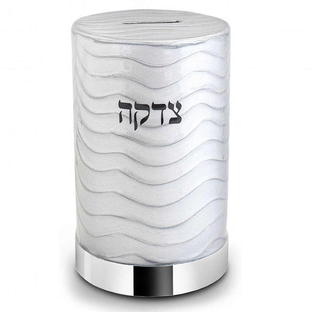 Tzedakah Box - Stainless Steel with White Carrera Marble Design - The Israeli Source