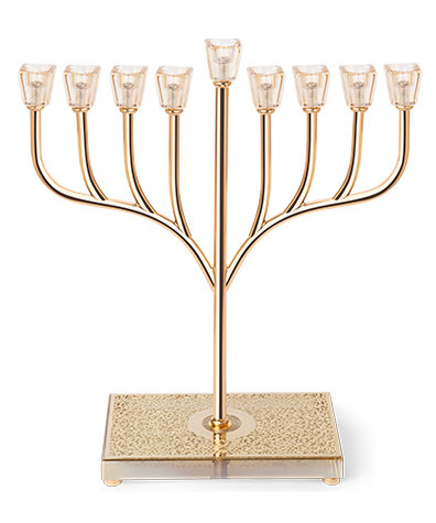 Metal Menorah with Crystal base and Plaque 37cm - The Israeli Source