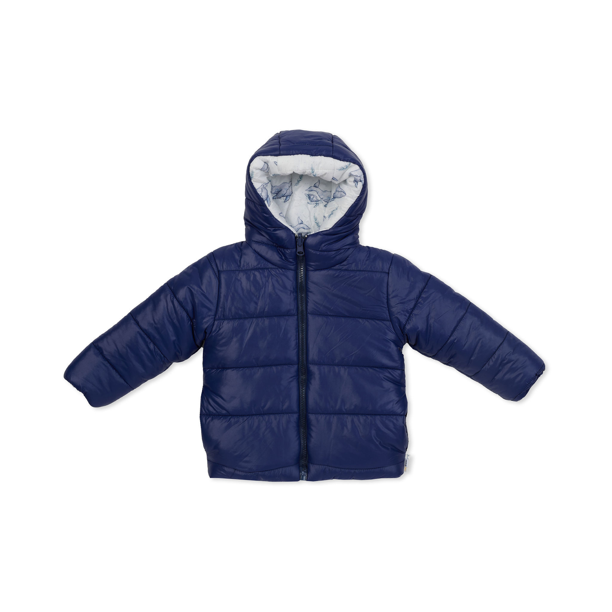 Indigo & Lellow Remi Reversible Puffer Jacket - Humpback Whale ...