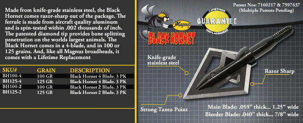 Magnus Black Hornet 2 Blade Broadhead 100 gr - Antler River Archery