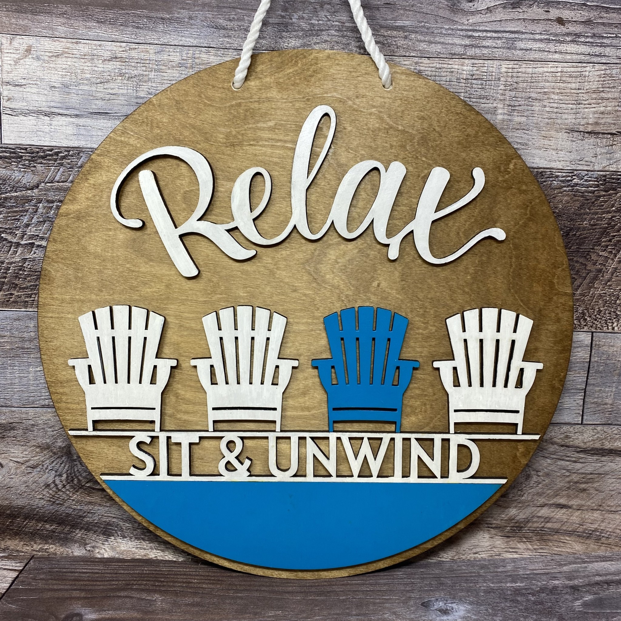 Tammy's Wood Welcome Sign Round - Relax Adirondack Blue - Backyard ...