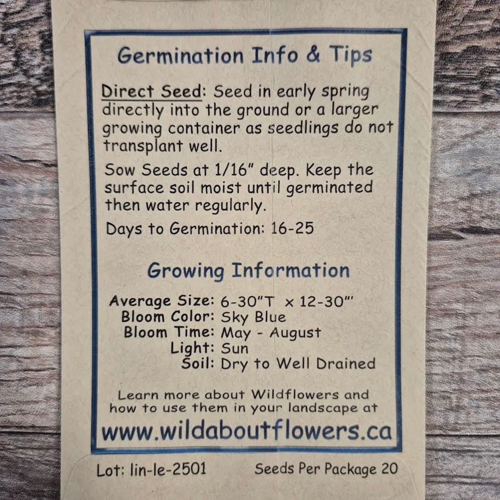 Wildflowers Seed Package - Blue Flax - Backyard Birds Nature Shop