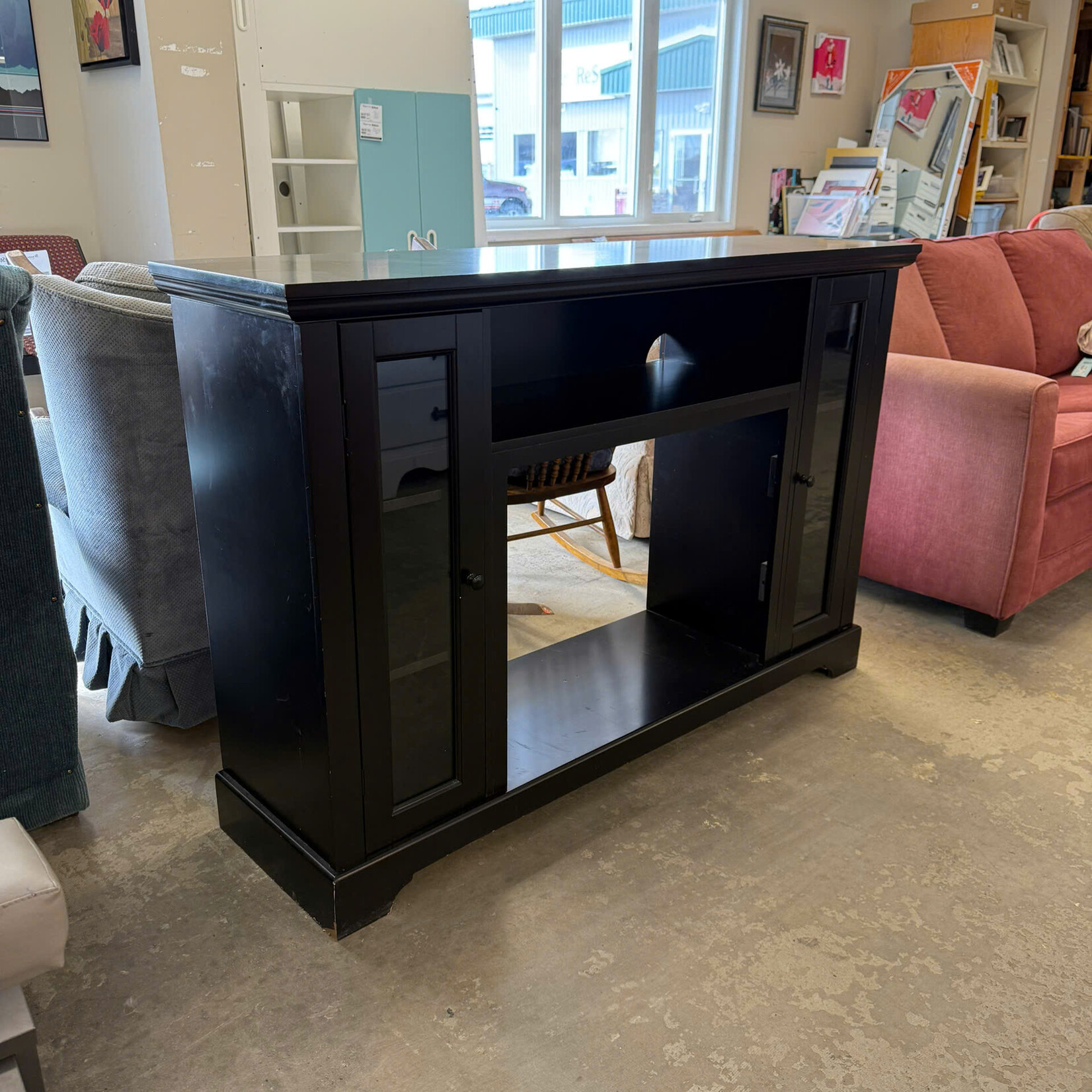 Black TV Stand w Cabinet - Habitat for Humanity ReStore - Thunder Bay