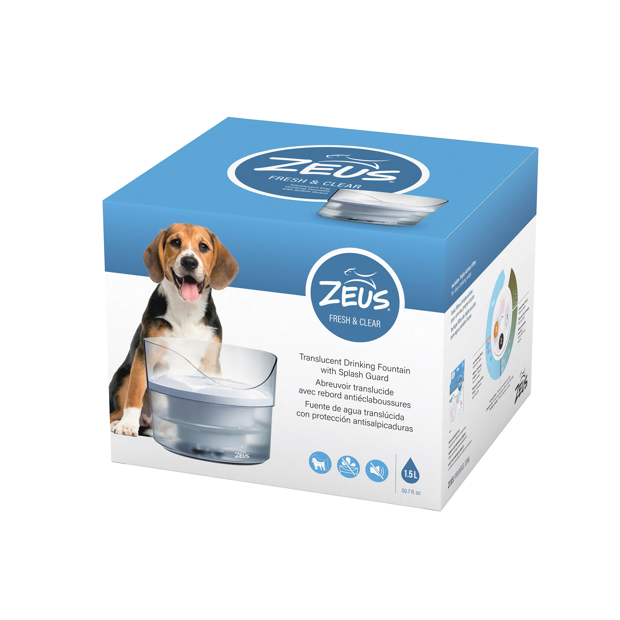 ZEUS - Fresh & Clear Fountain with Splash Guard - Paddock Animal & Co