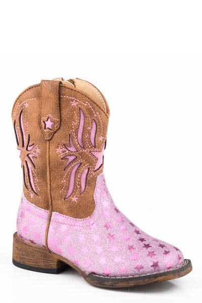 ROPER - Little Girls Pink Glitter Stars Cowboy Boot - Paddock Animal & Co