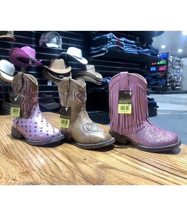 ROPER - Little Girls Pink Glitter Stars Cowboy Boot - Paddock Animal & Co