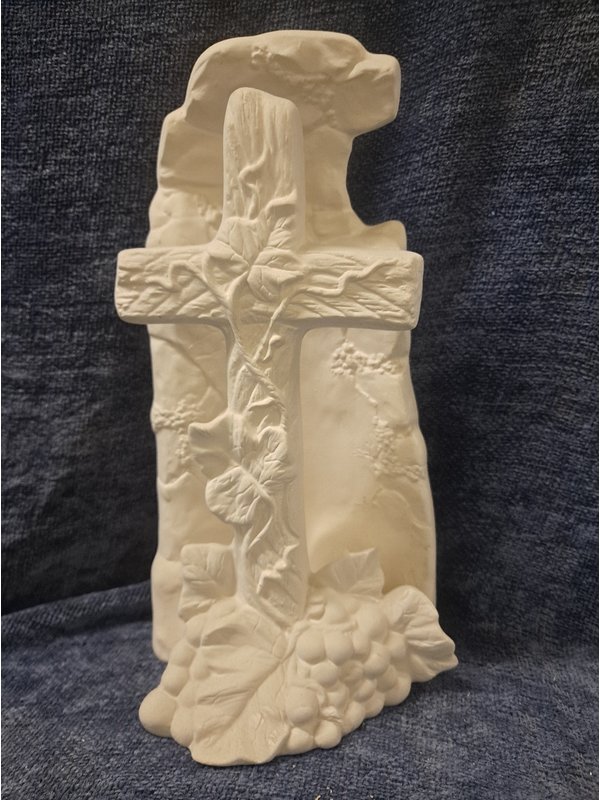 Cross with Grape Vine 10" Ceramic Bisque, Ready to paint