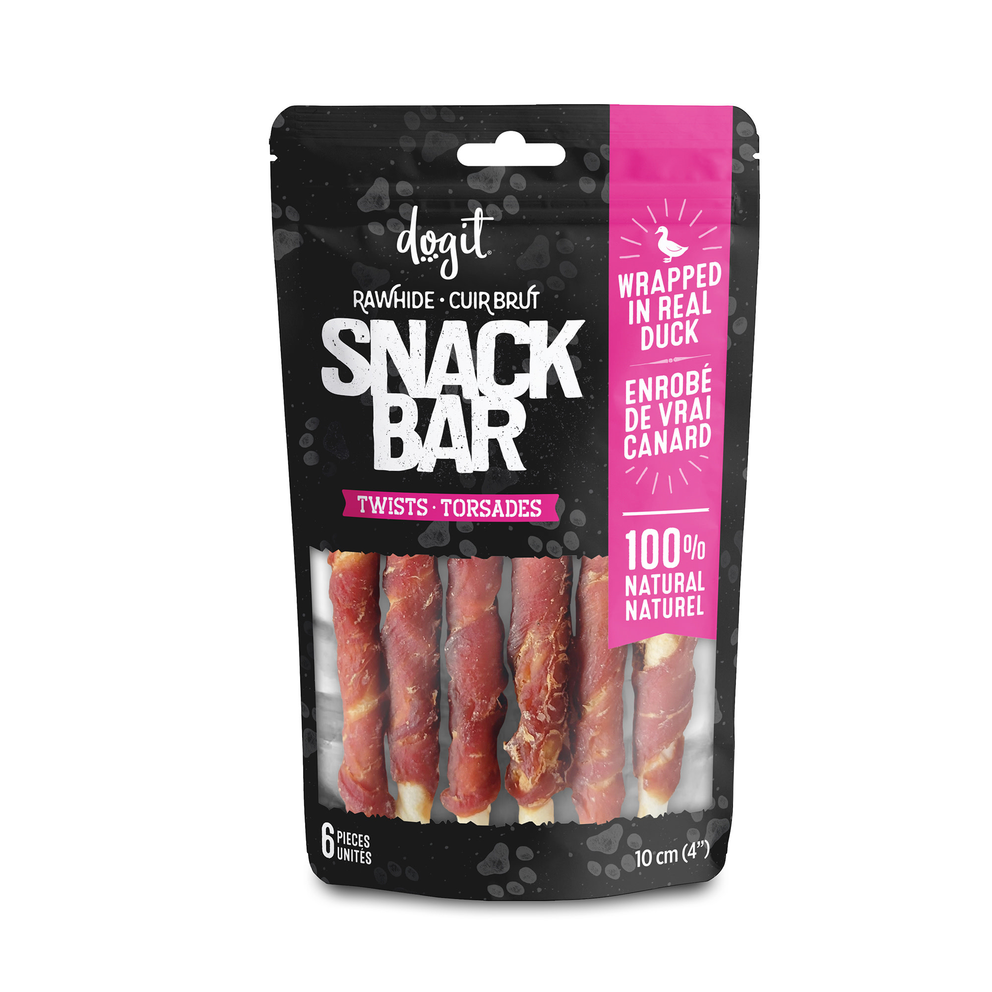 Dogit Snack Bar Rawhide - Duck -Wrapped Twists - 6 pcs (10 cm/4 in ...