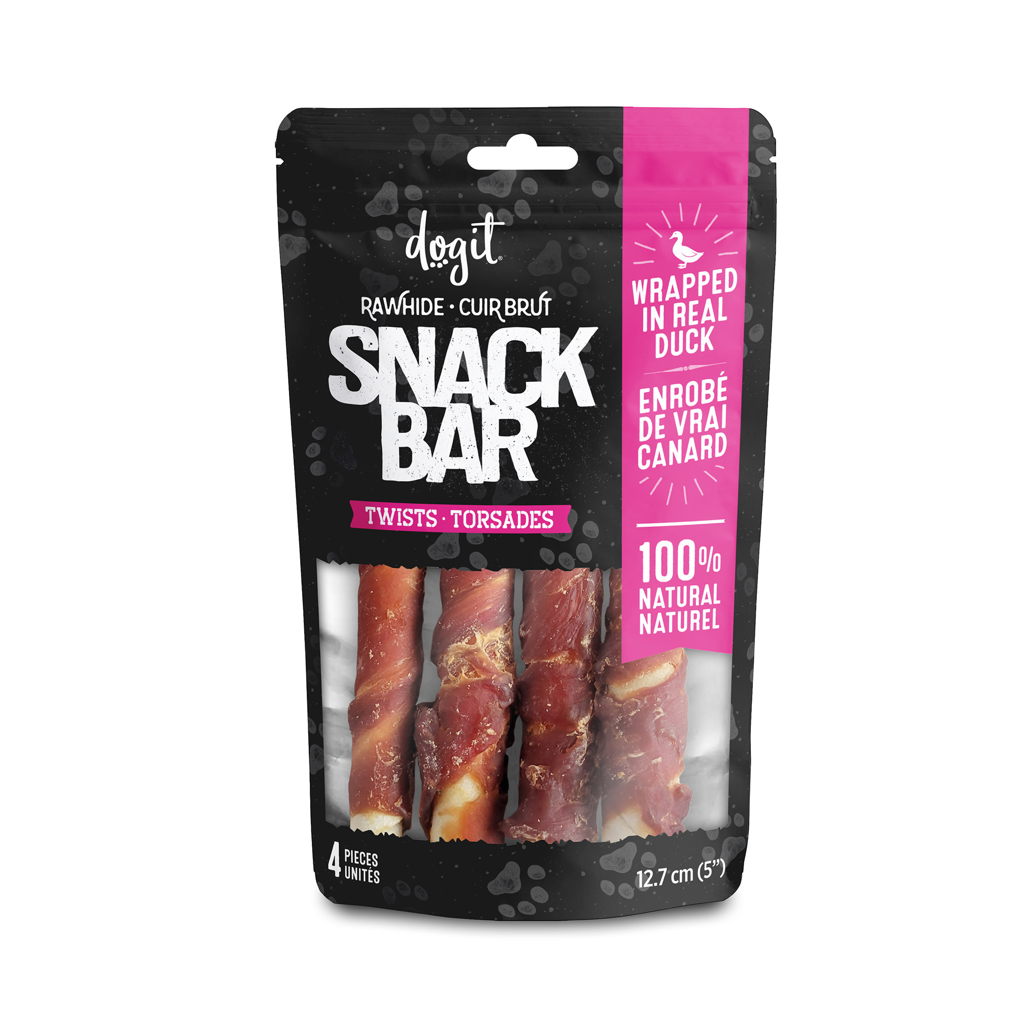 Dogit Snack Bar Rawhide - Duck-Wrapped Twists - 4 pcs (12.7 cm/5 in ...