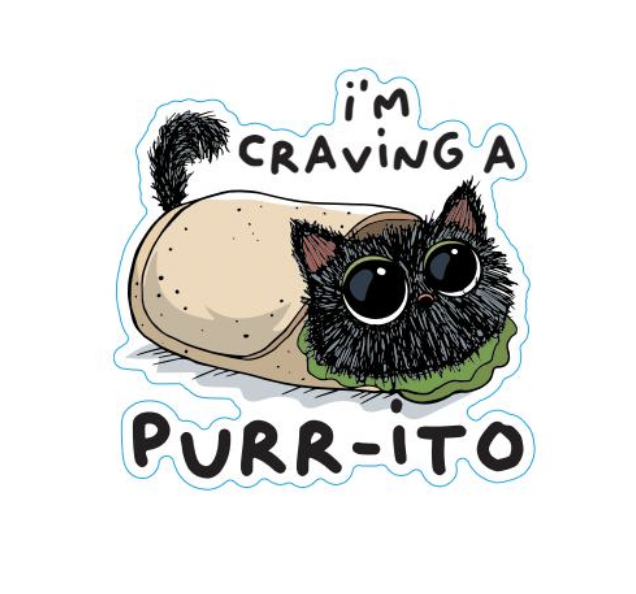 Cat Sayings - Purr-ito - Sticker - Small - Rick's Pet Stores Inc.