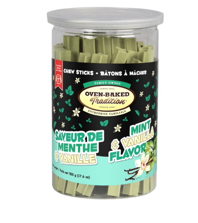 Oven-Baked Tradition Mint and Vanilla Flavour Chew Sticks Dog 500g ...