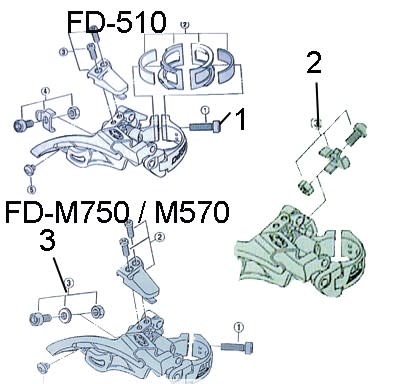 SHIMANO SHIMANO FD-M750 / M570 / M510 FRONT DERAILLEURS EXPLODED VIEWS ...