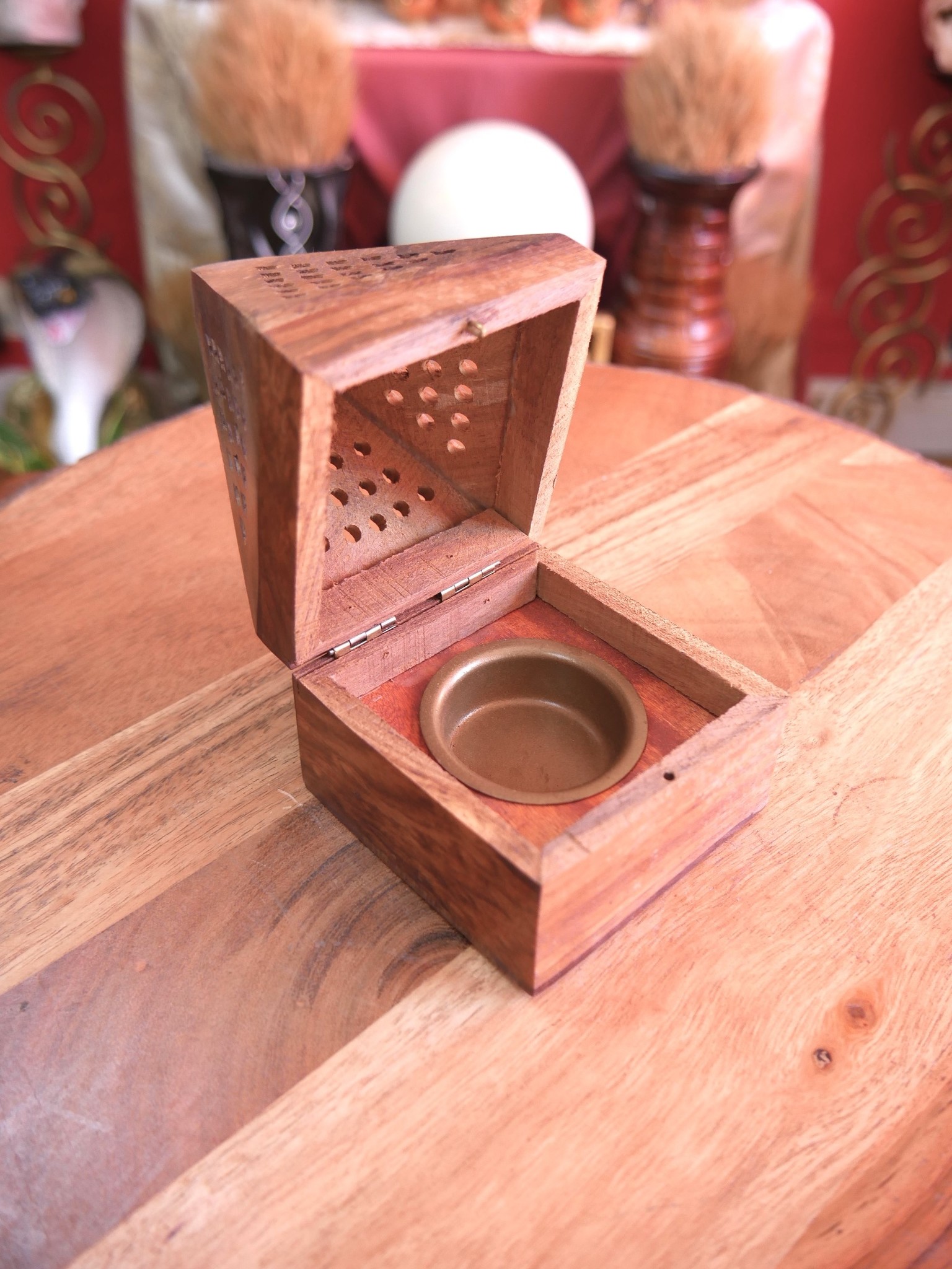Wooden Temple Cone/Charcoal Burner 5"H - Botanica Persephone’s Pearl