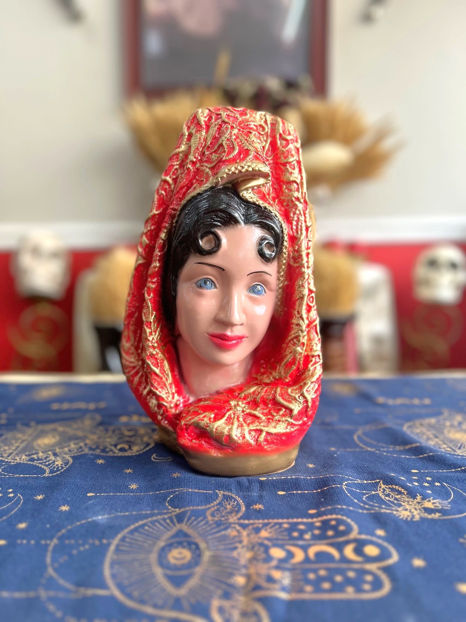 Gitana Head 12" Statue Red (Gypsy) - Botanica Persephone’s Pearl
