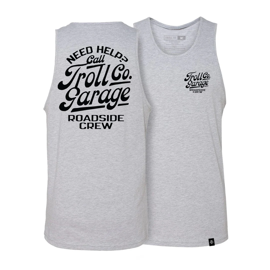 Troll Co Mens Garage Crew Tank Heather Grey Foundry Yyc