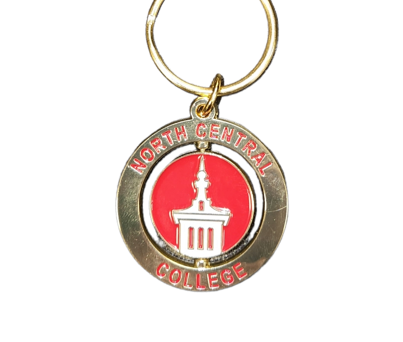 NCC Key Tag Spinner Gold w/Old Main - North Central College Campus Store