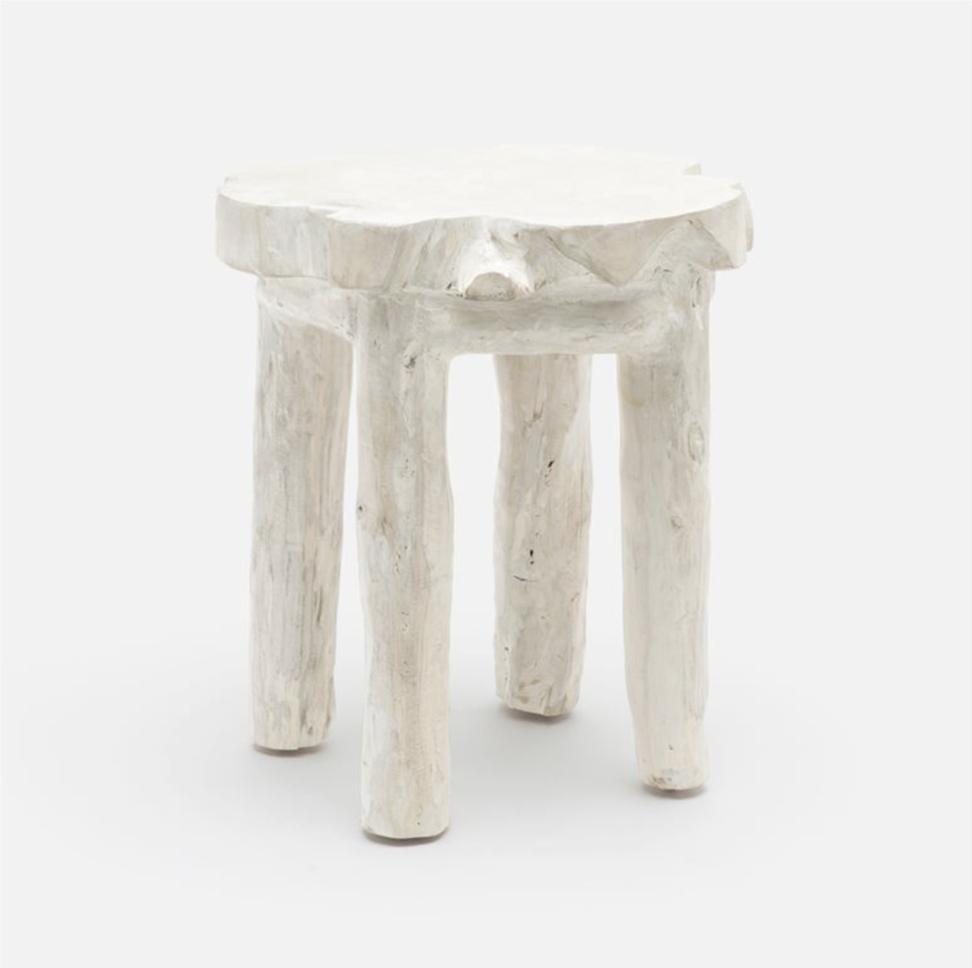 Whitewashed Teak Wood Stool - Saltwater House