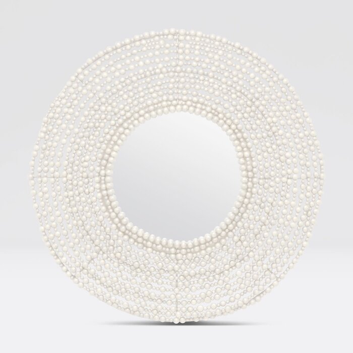 Jena White Wood Bead Mirror 45"D - Saltwater House