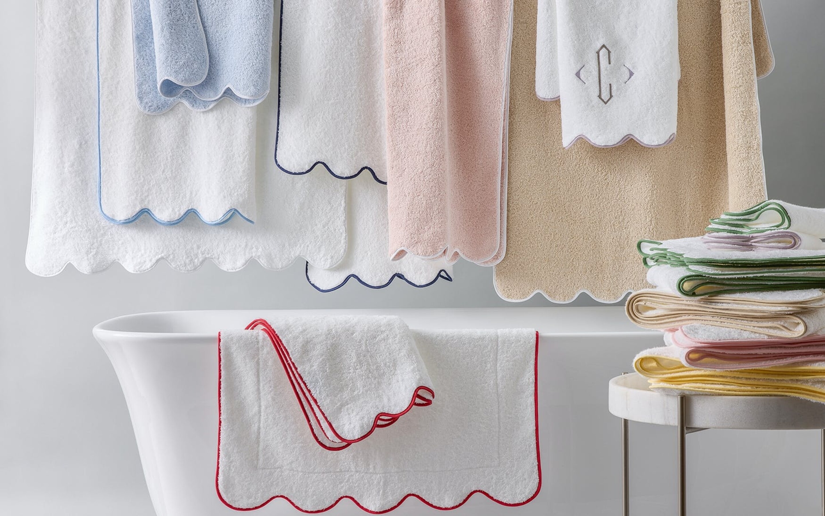 Cairo Scallop Towels Light Blue & White - Saltwater House