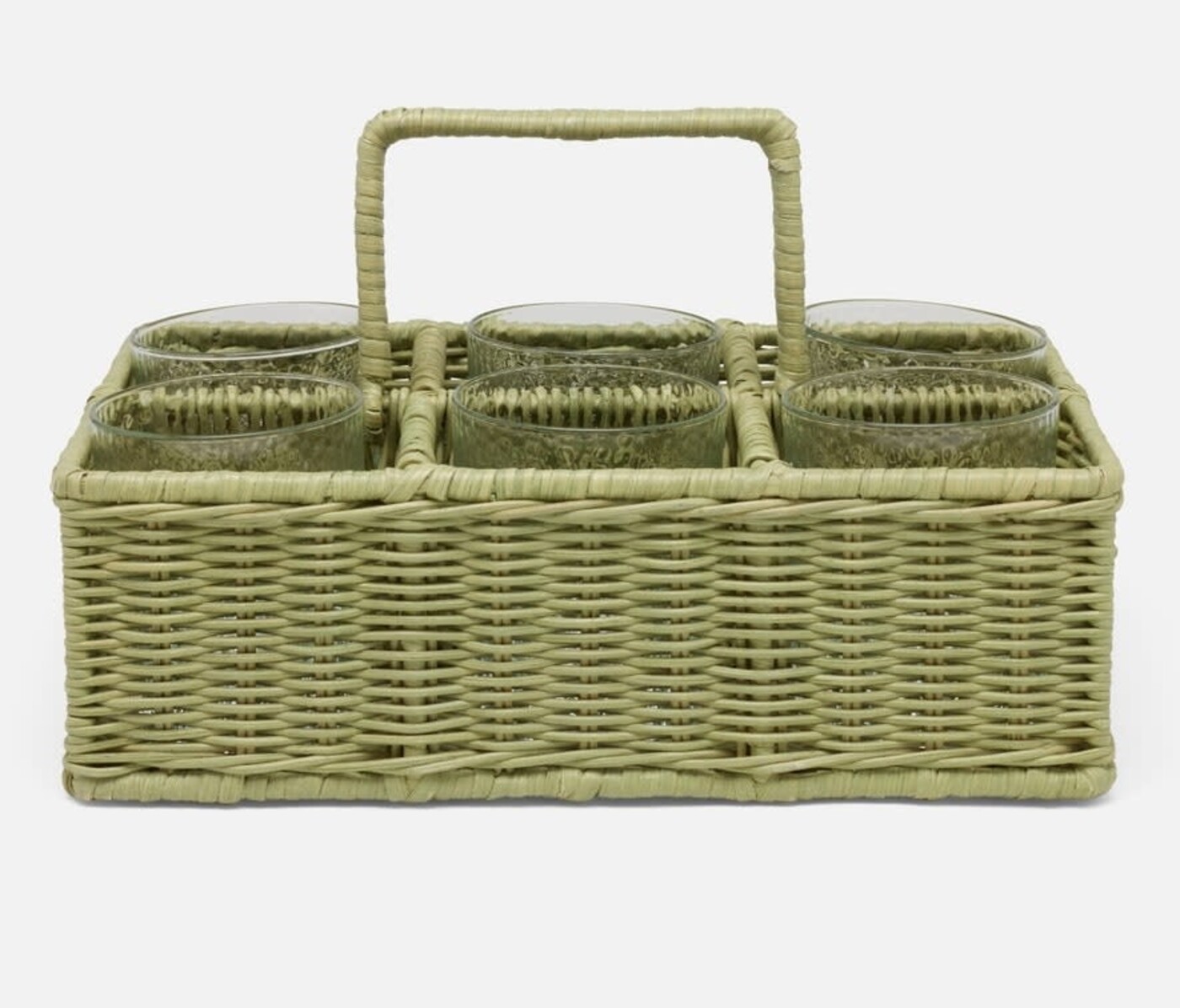Micaela Mint Green Rattan Glassware Holder - Saltwater House