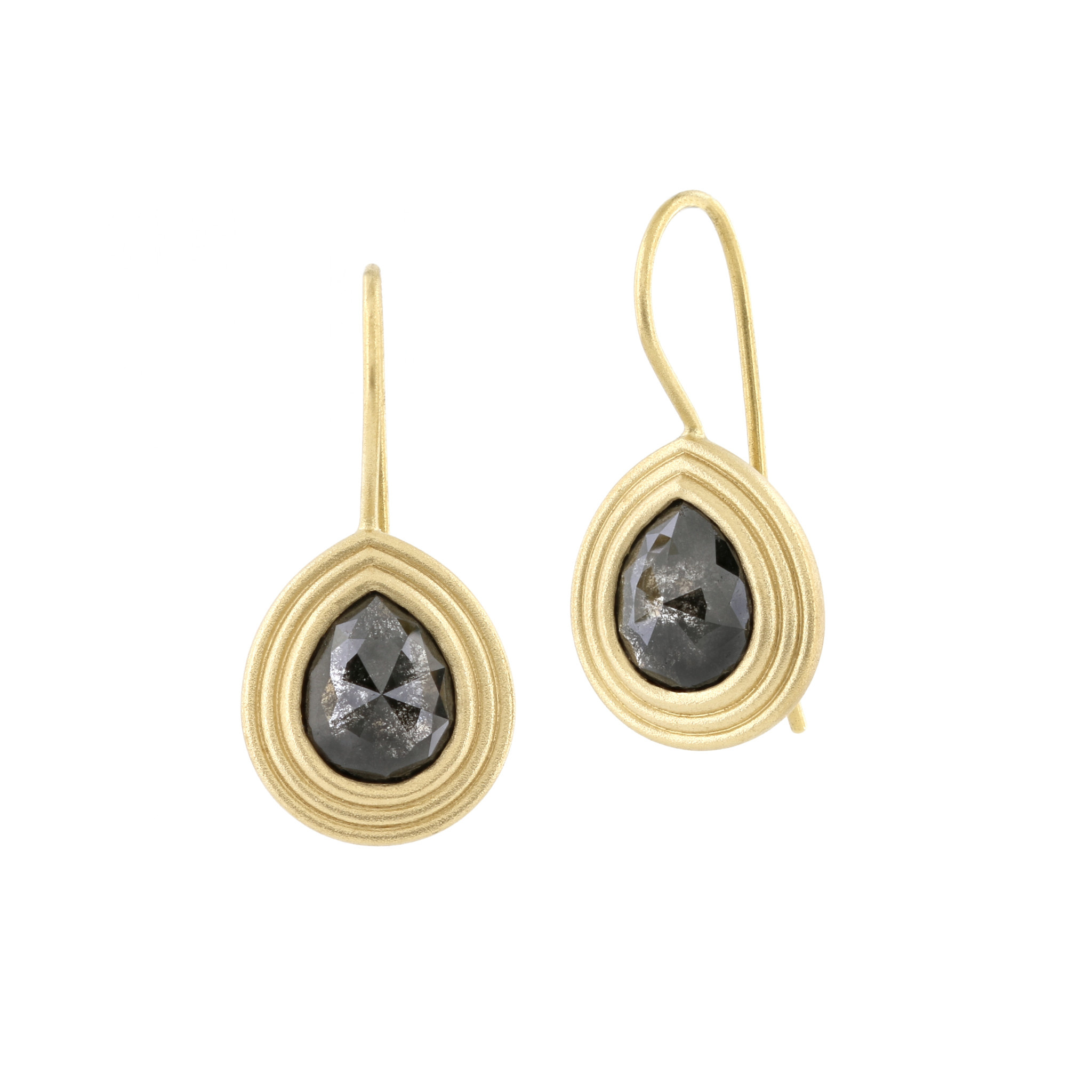 Ripple Drop Earrings - 3.72ctw Pear Rose Cut Black Diamonds in 18K ...