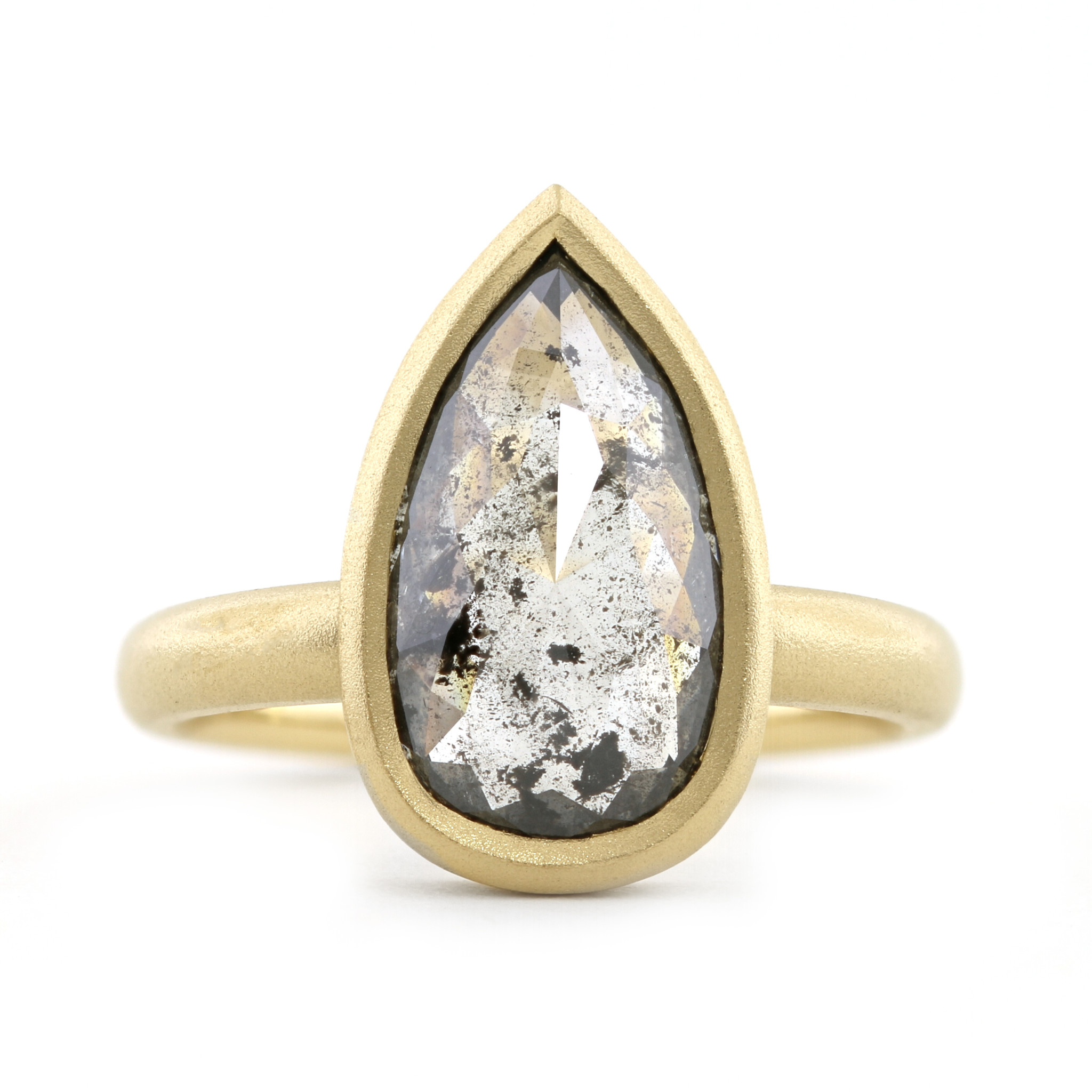 Luna Ring with Pear 3.74ct Salt & Pepper Pear Diamond in 18K Gold ...
