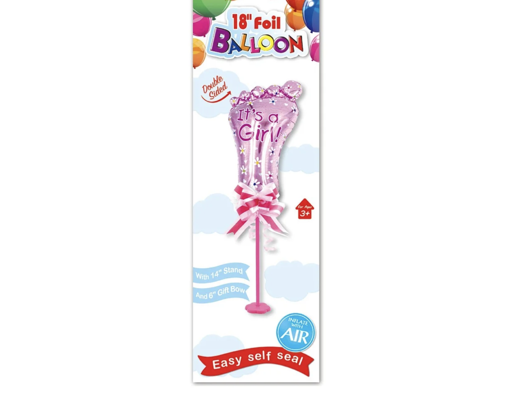 14'' FOIL BALLOON, PINK BABY FOOT ON STAND reg $1.99 - QUALITY WHOLESALE