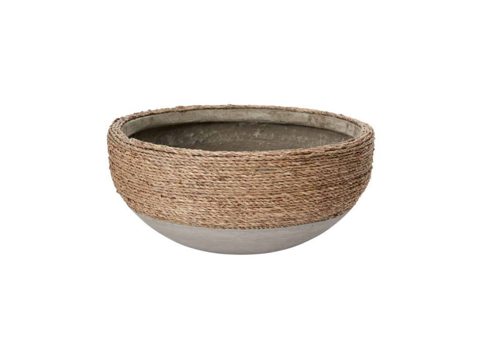6.5”H X 14” CONCRETE REED BOWL WITH NATURAL ROPE - QUALITY WHOLESALE