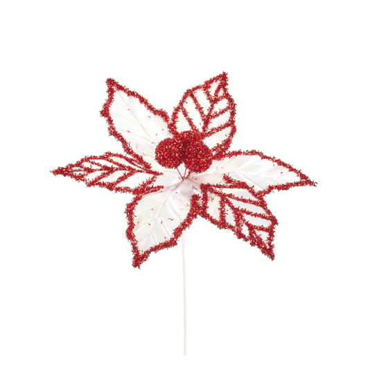 WHT/RED POINSETTIA WITH TINSEL - QUALITY WHOLESALE