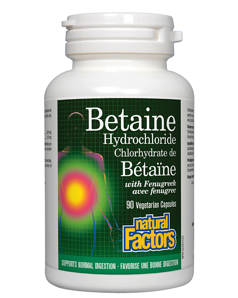 Natural Factors Betaine Hydrochloride 500 mg with Fenugreek 90 vcaps ...