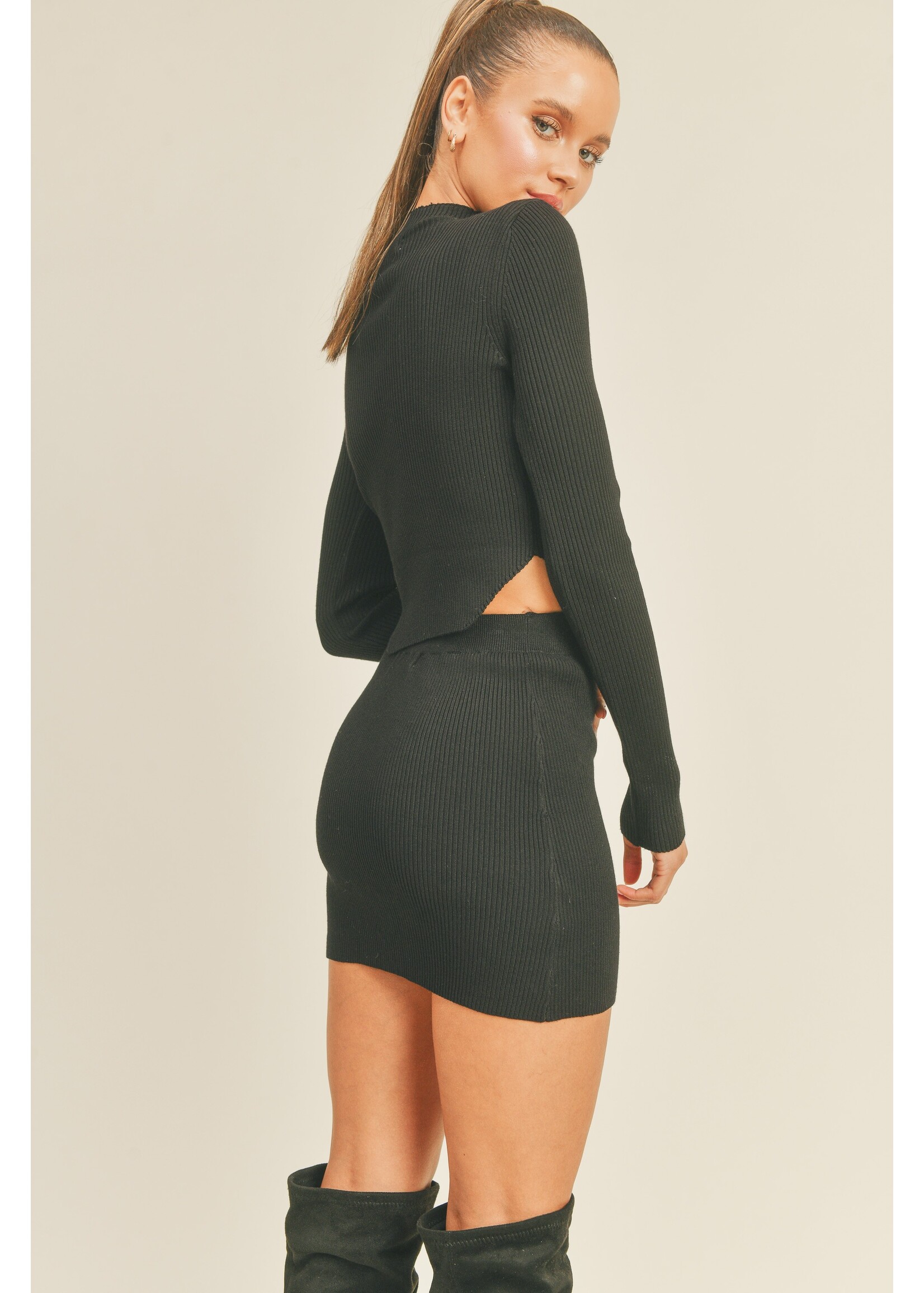 Mini Rib Knit Skirt & Lg Sl Mock Neck SET - IST5189 - Meo's Mini Rib Knit Skirt & Lg Sl Mock Neck SET - IST5189 - Meo's