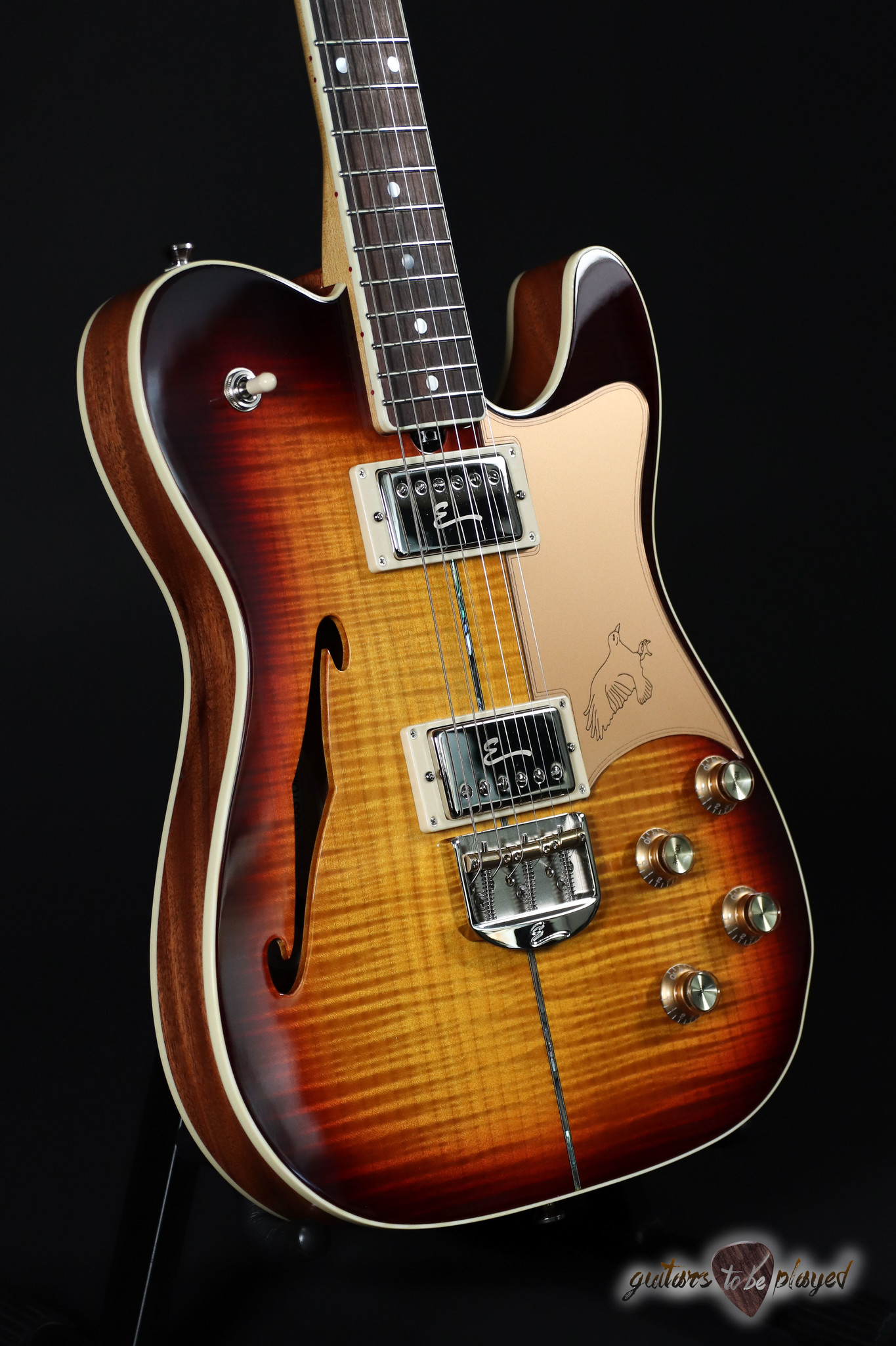 Elliott Raven Custom Flame Maple Semi-Hollow Electric Guitar - Tobacco ...