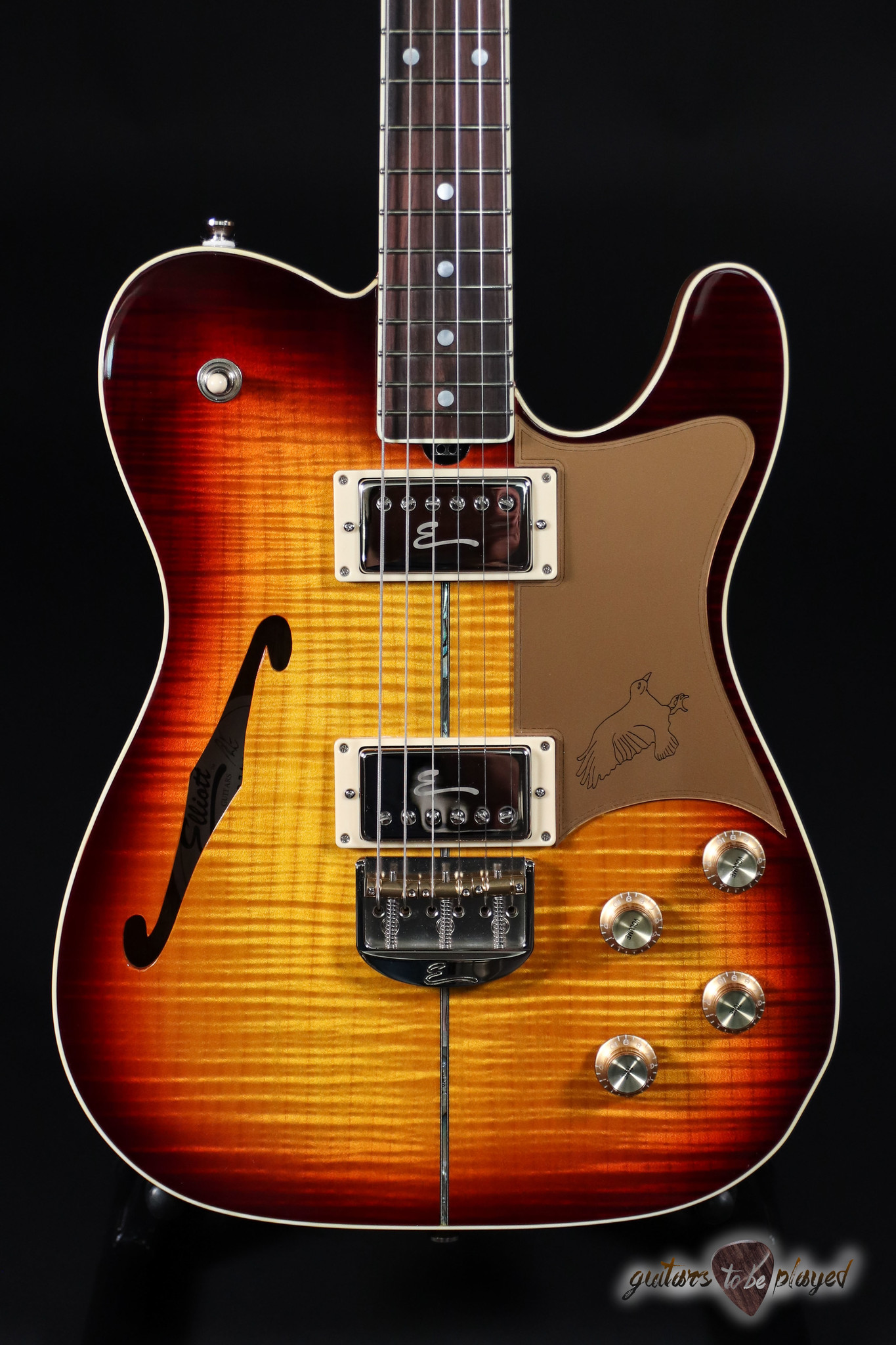 Elliott Raven Custom Flame Maple Semi-Hollow Electric Guitar - Tobacco ...