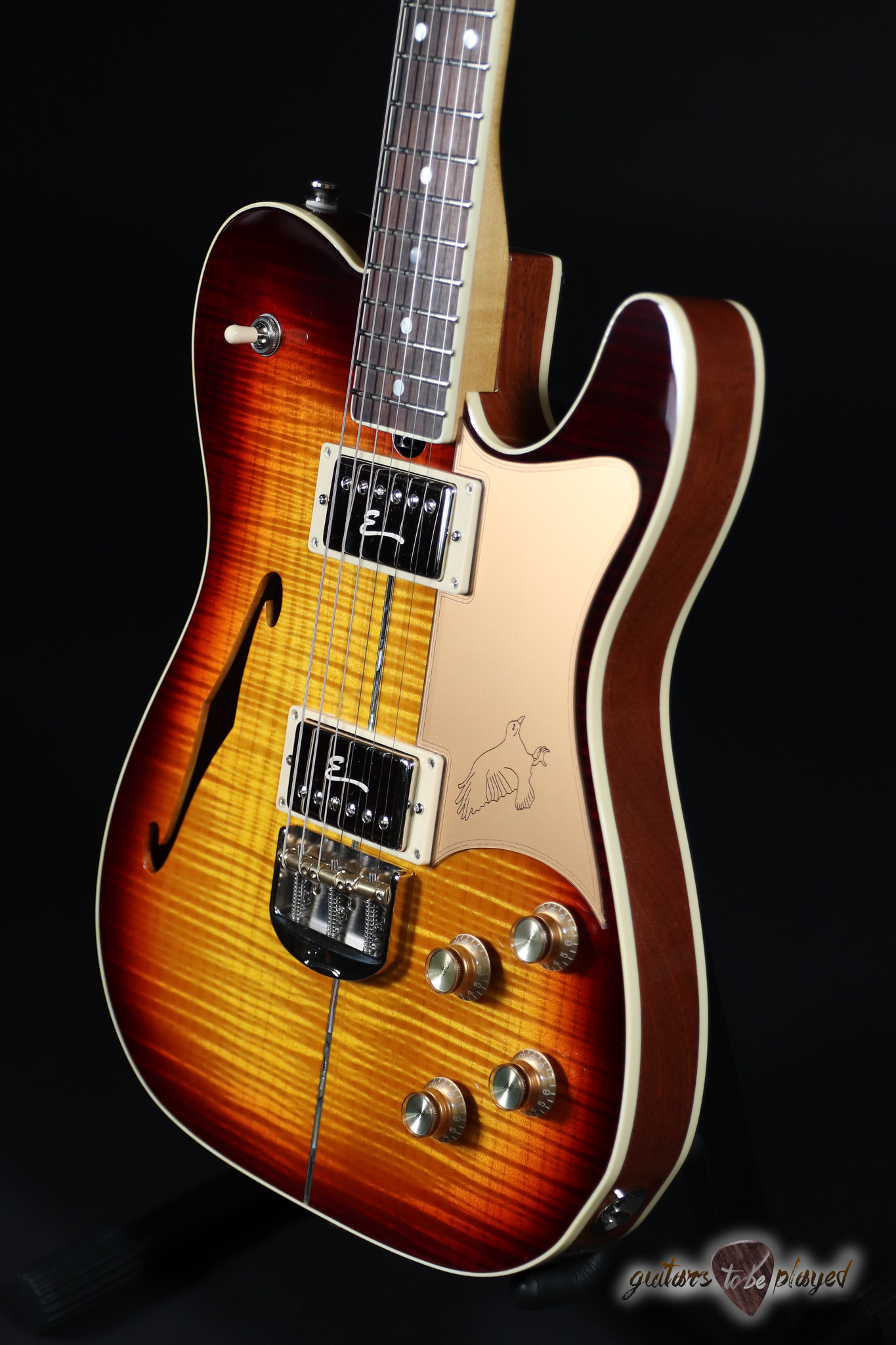 Elliott Raven Custom Flame Maple Semi-Hollow Electric Guitar - Tobacco ...