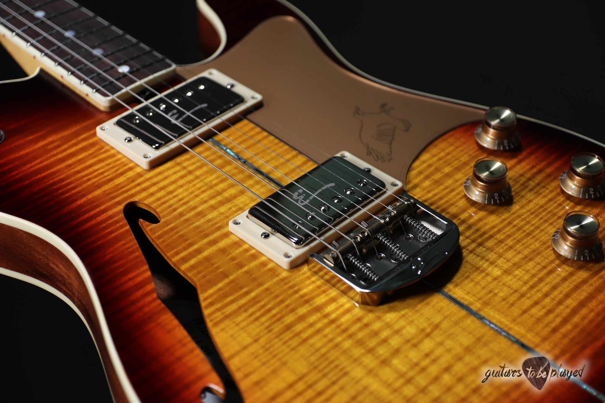 Elliott Raven Custom Flame Maple Semi-Hollow Electric Guitar - Tobacco ...